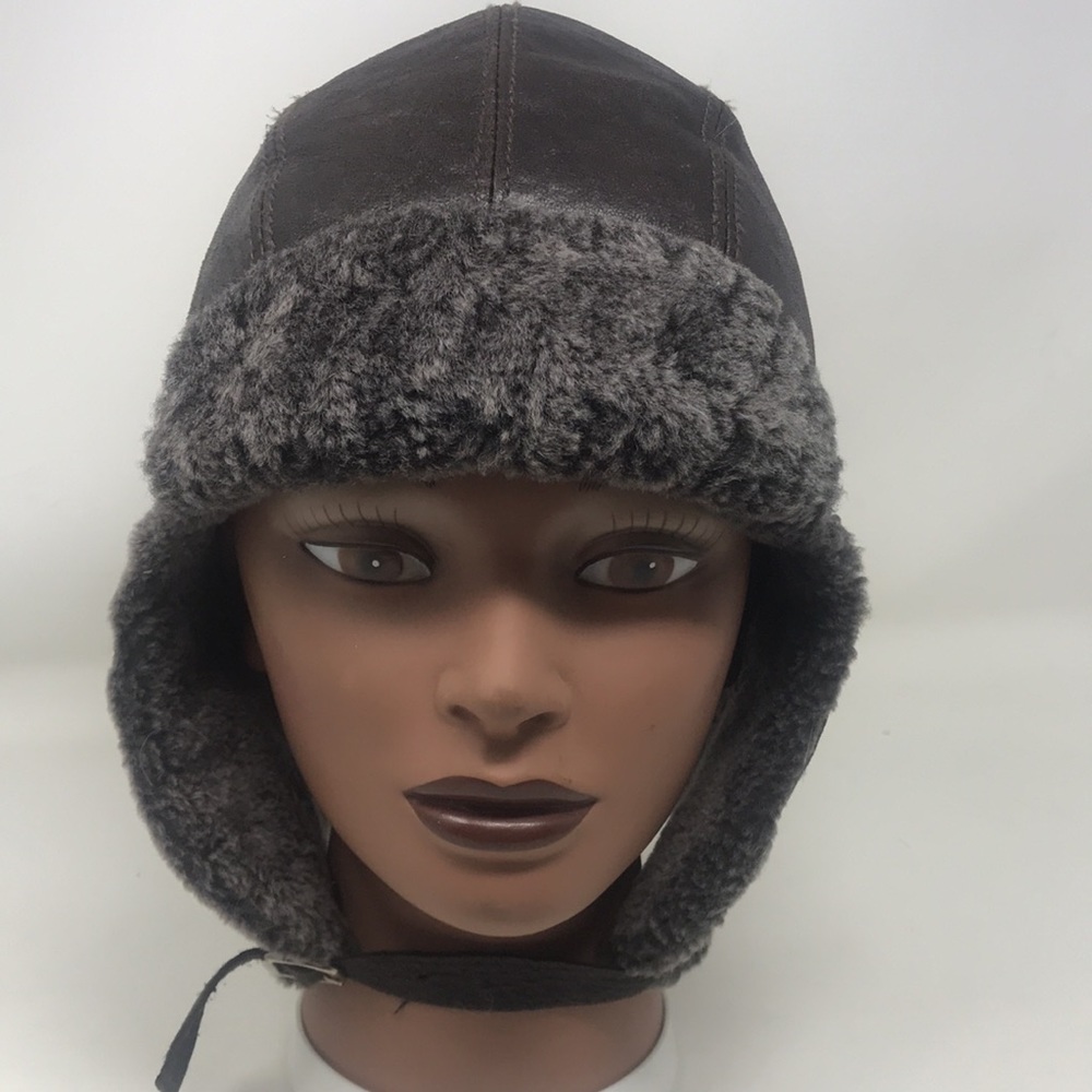 Vintage B-52 Aviator Leather Shearling S Pilot Cap - Gem